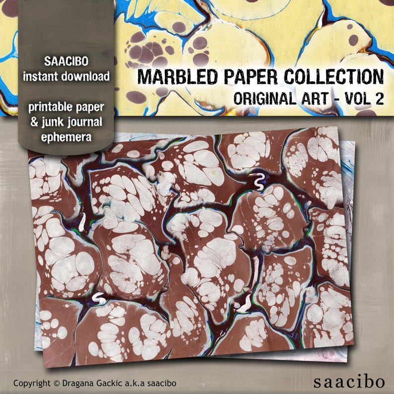 Marbled Paper Collection: Original Art Digital Papers (a4/letter PDF ...