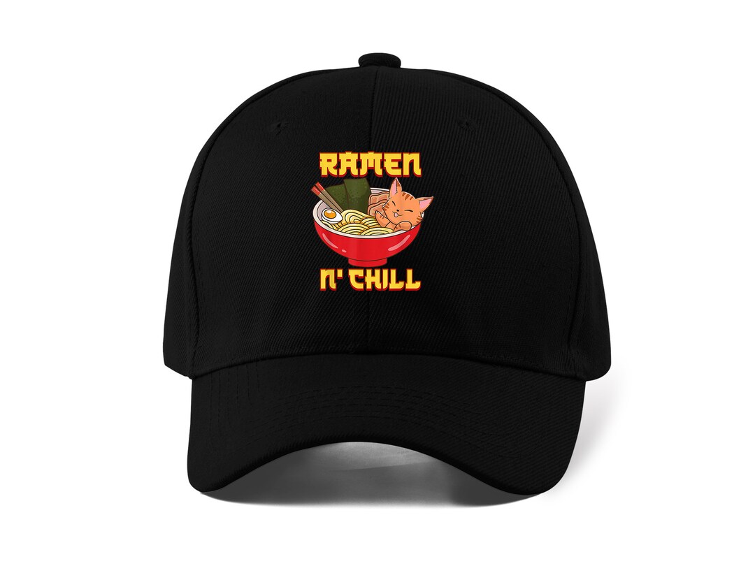 Ramen and Chill Cute Japanese Cat Printed Unisex Baseball Cap Dad Hat ...