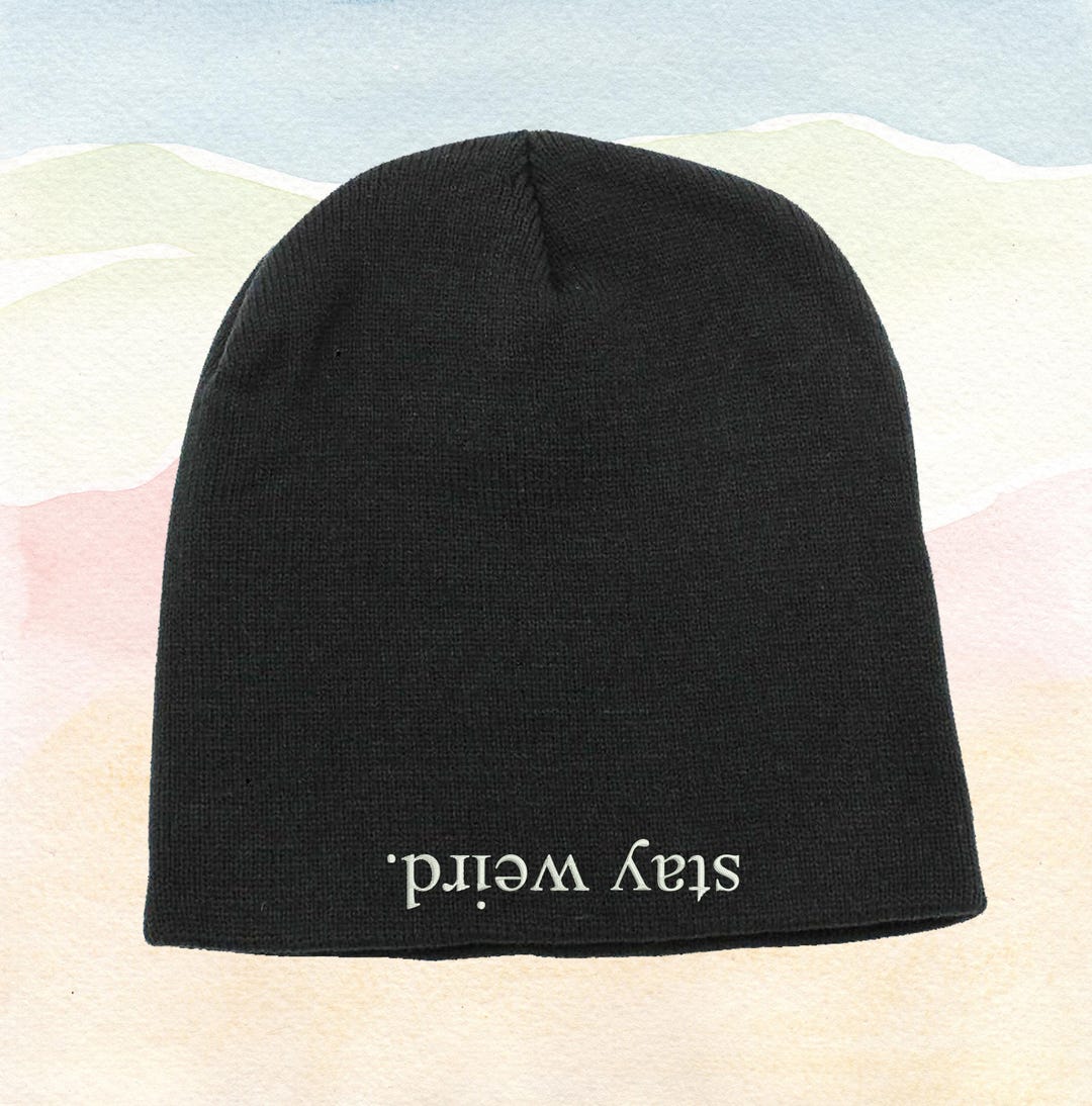 Stay Weird Funny Reversed Logo Embroidered Beanie Cap Winter Autumn Hat ...