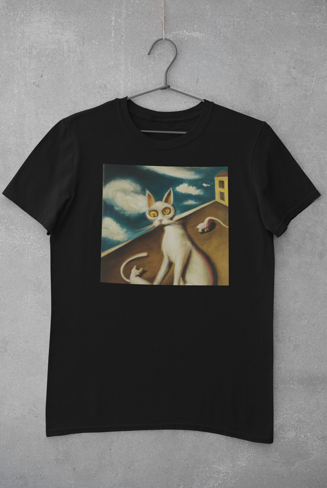 Surrealist Oil Painting of A Cat Printed Cotton T-shirt Top Tee Men's ...