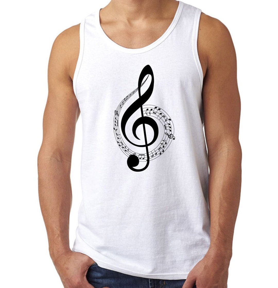 Beautiful Music Notes Art Men's Cotton Trendy Printed White Tank Top ...