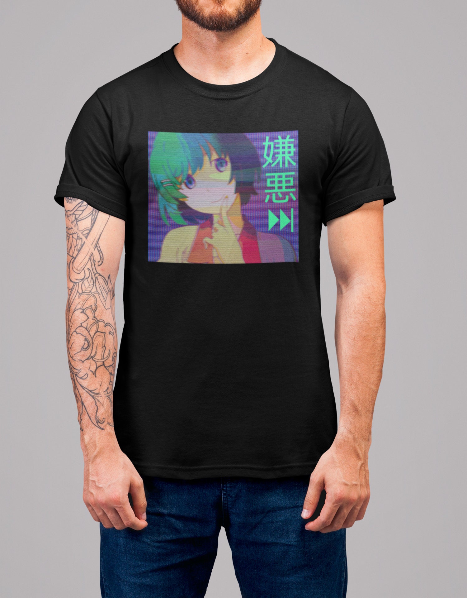 Sad Anime Girl Japanese Blurred Vaporwave Men's Cotton Trendy Printed T ...