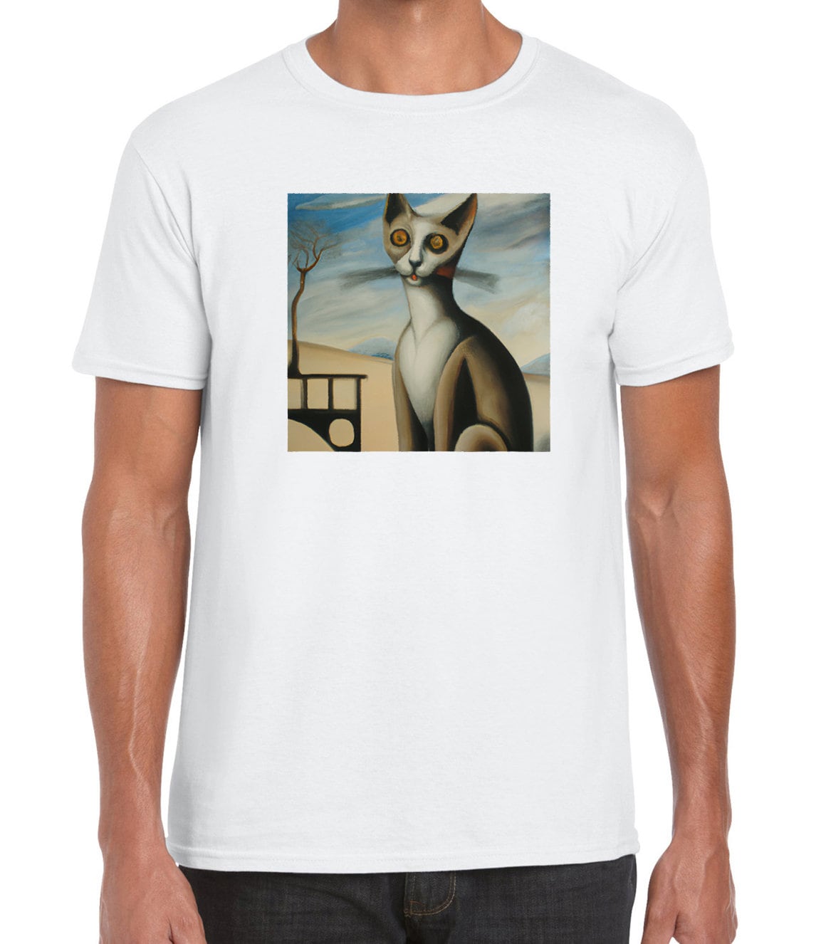 Surrealist Horror Painting of A Cat Printed Cotton T-shirt Top Tee Men ...