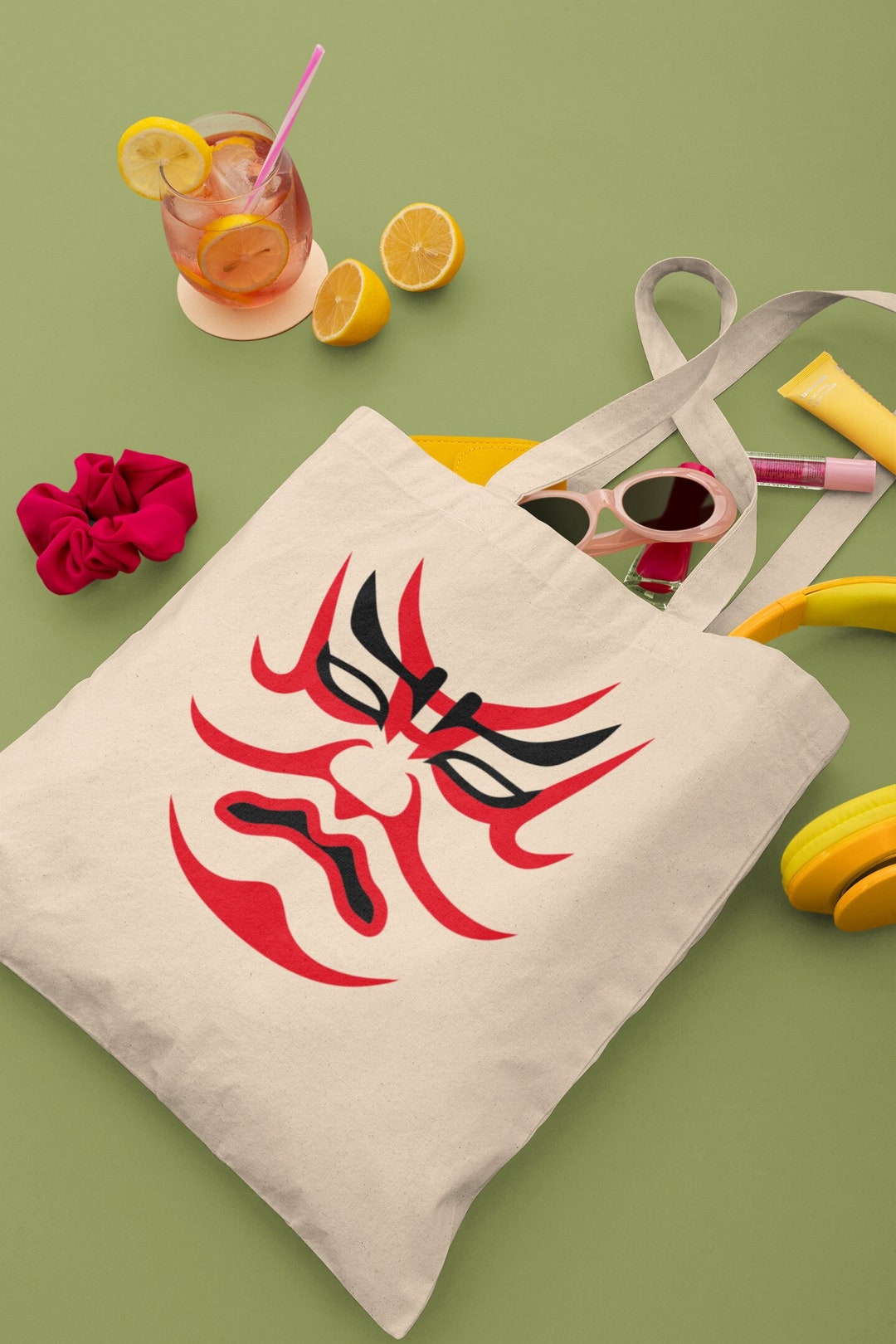 Kumadori Kabuki Japanese Art Organic Cotton Reusable Tote Shopping Bag ...
