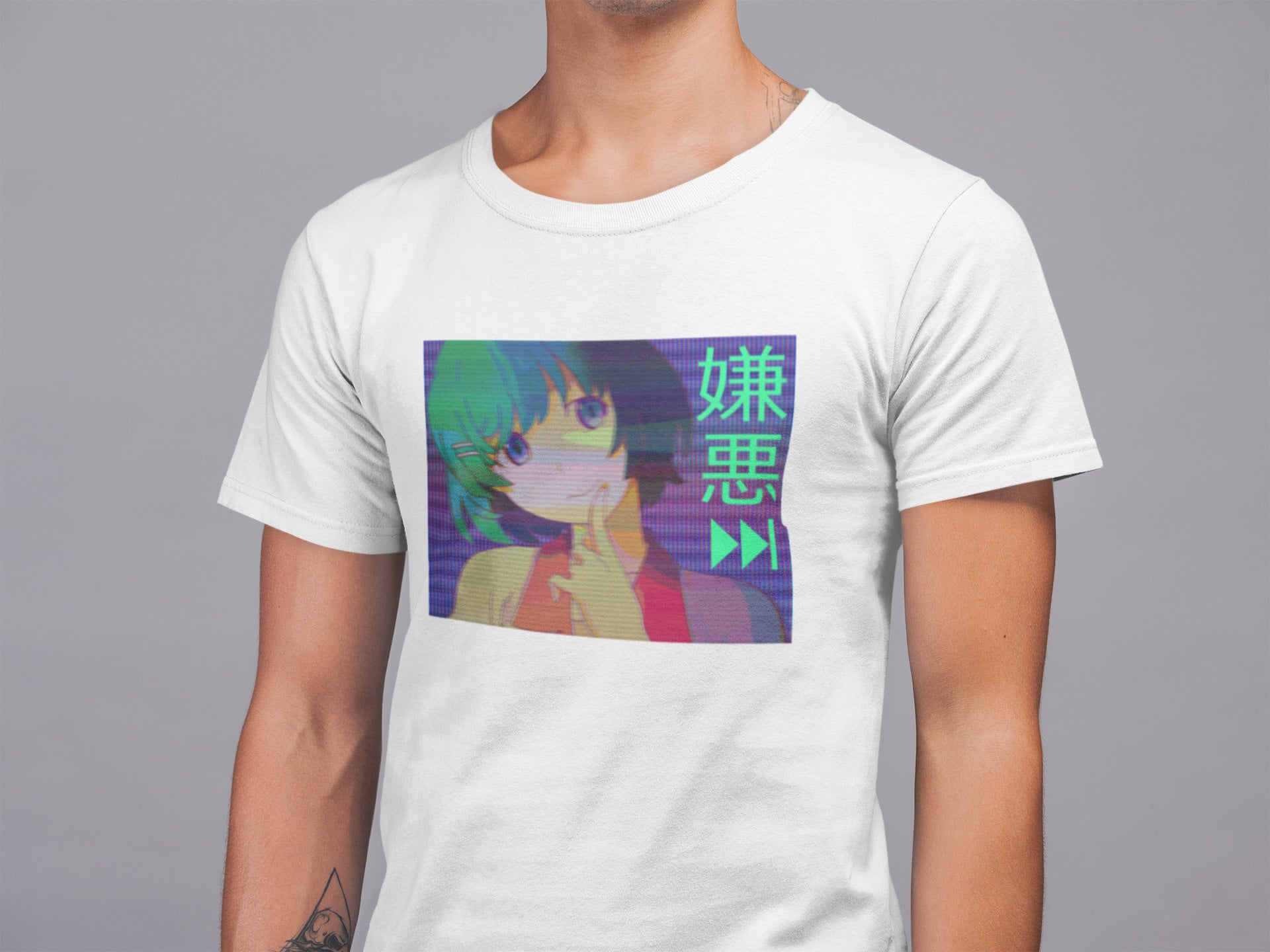 Sad Anime Girl Japanese Blurred Vaporwave Men's Cotton Trendy Printed T ...