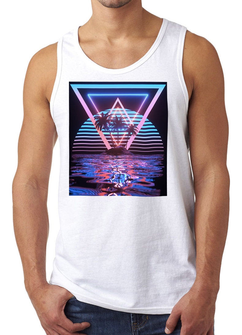 Vaporwave Synthwave Tropical Sunset Ocean Miami Men's Cotton Trendy ...