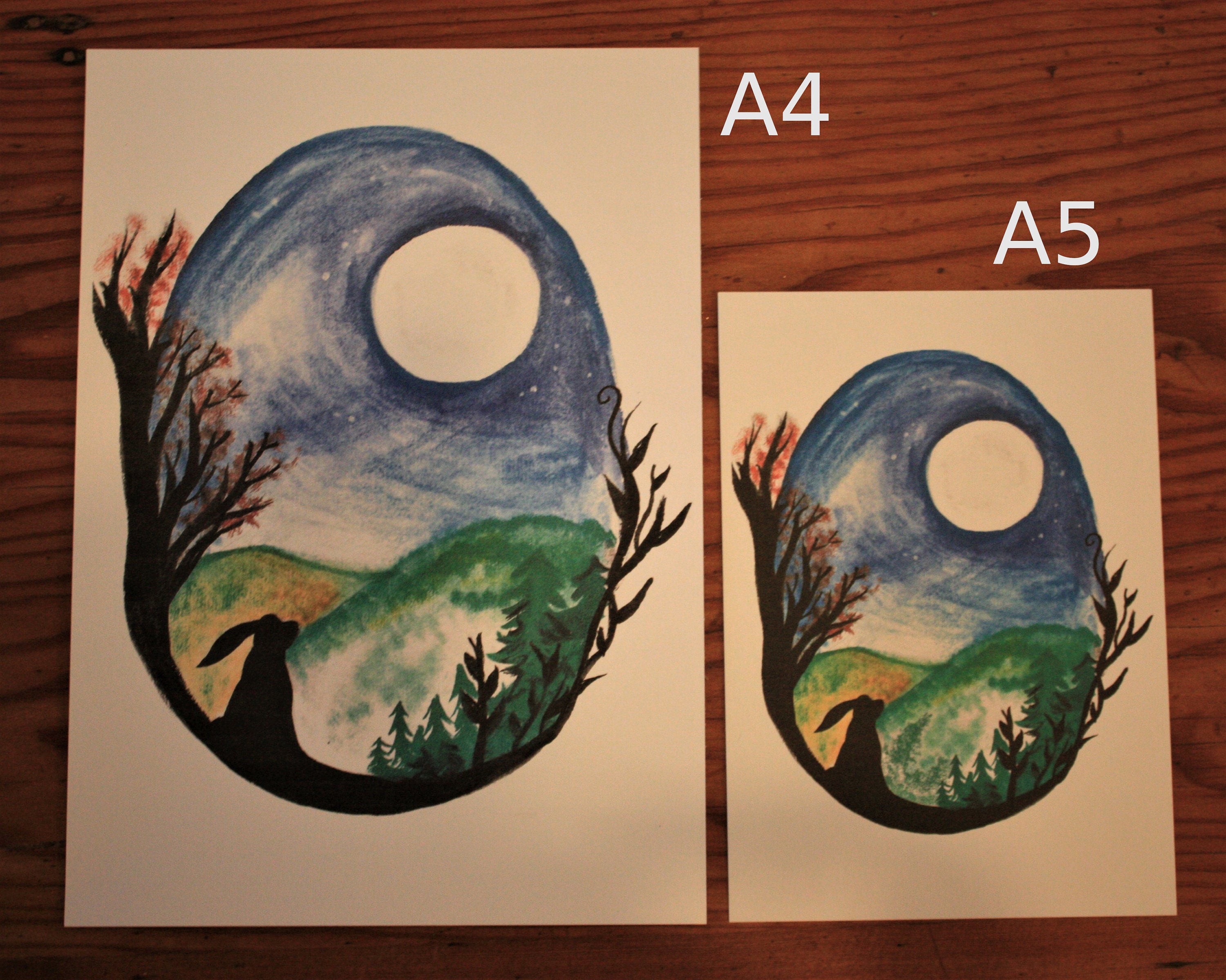 Moon Gazing Hare Watercolour Art Print A4 A5 | Etsy