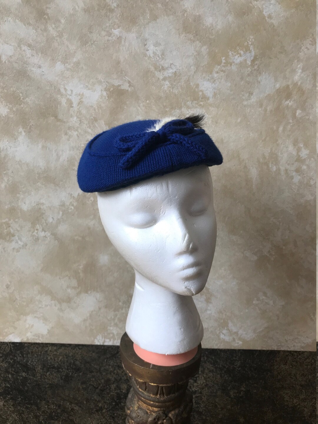 Vintage 1950s Royal Blue Knit Hat With Fur Weasel Tail - Etsy
