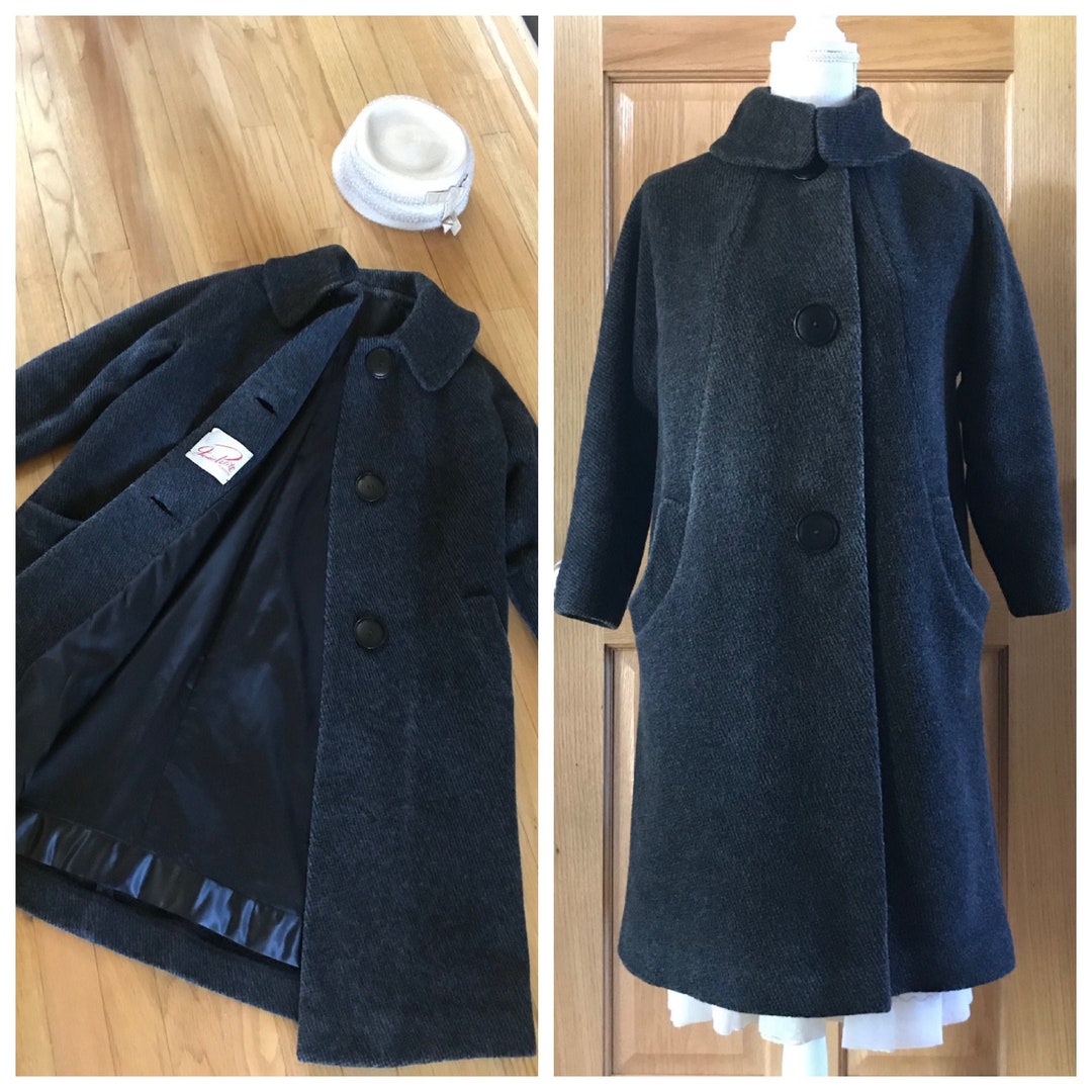 Rare Vintage 1950s /1960s Charcoal Big Button Wool Coat by Junior ...