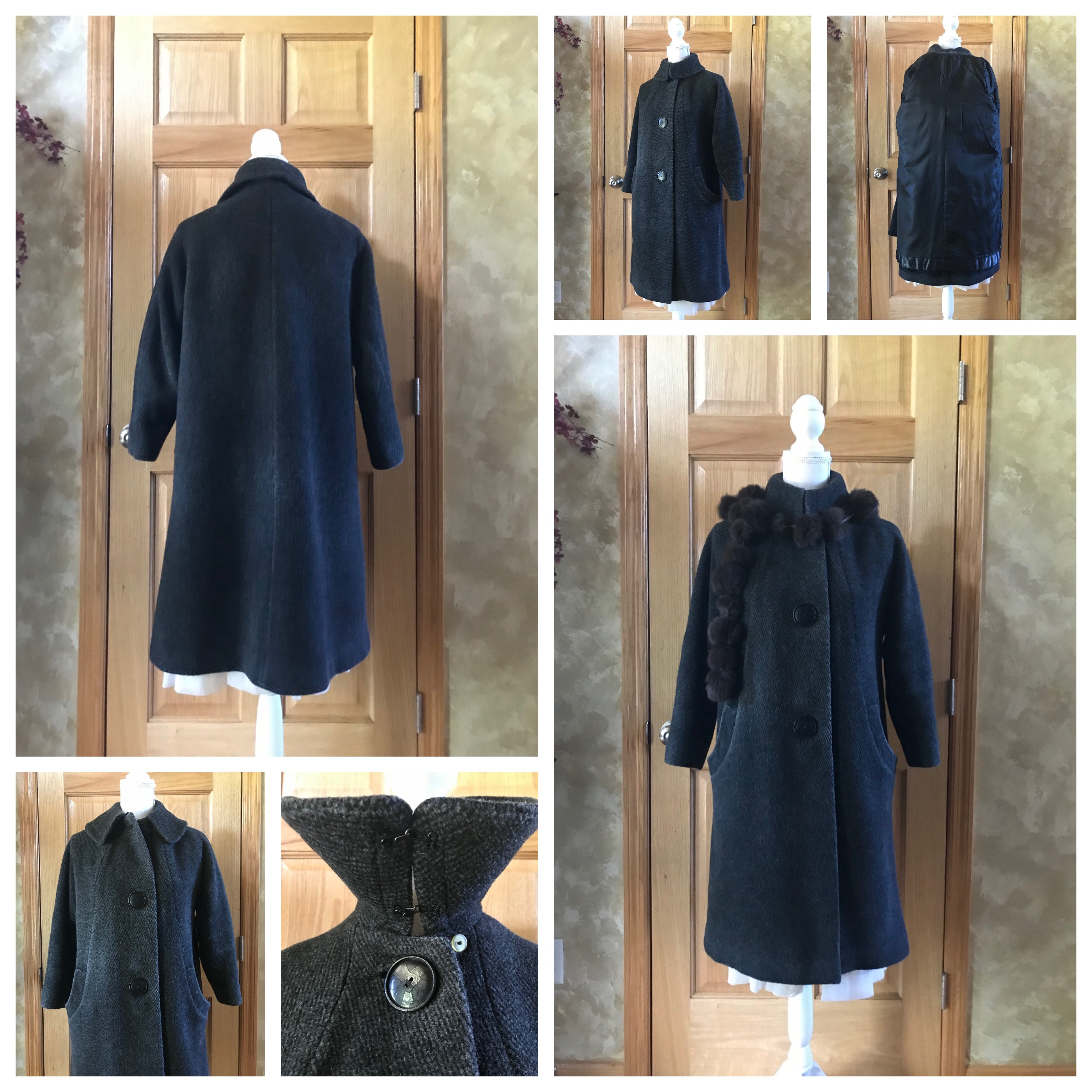 Rare Vintage 1950’s /1960s Charcoal Big Button Wool Coat by Junior ...