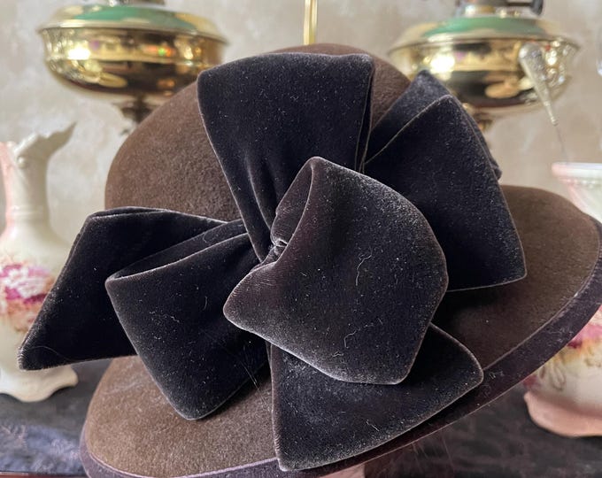 Beautiful Vintage Brownkokin Velour / Felt Hat With Matching Brown ...