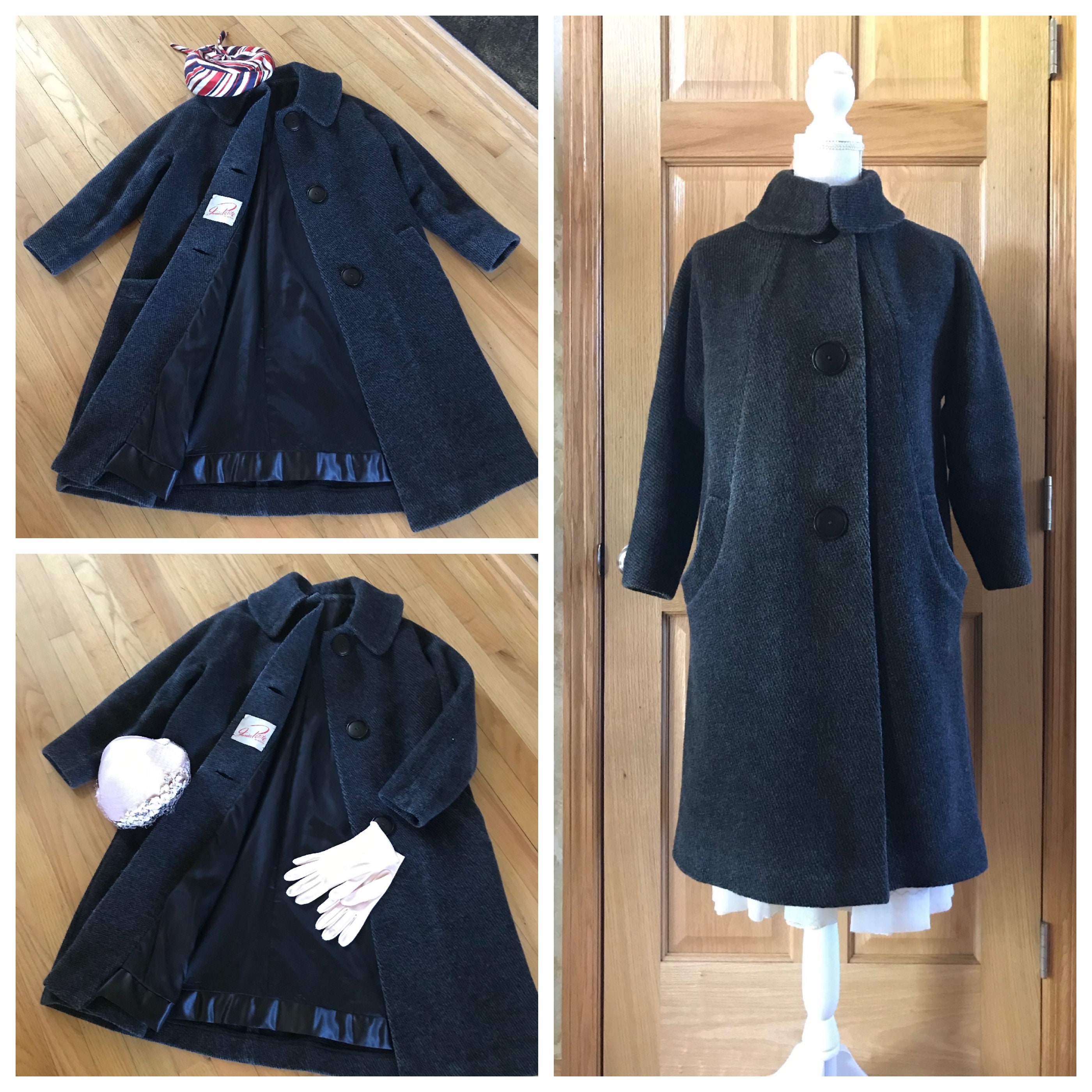 Rare Vintage 1950’s /1960s Charcoal Big Button Wool Coat by Junior ...
