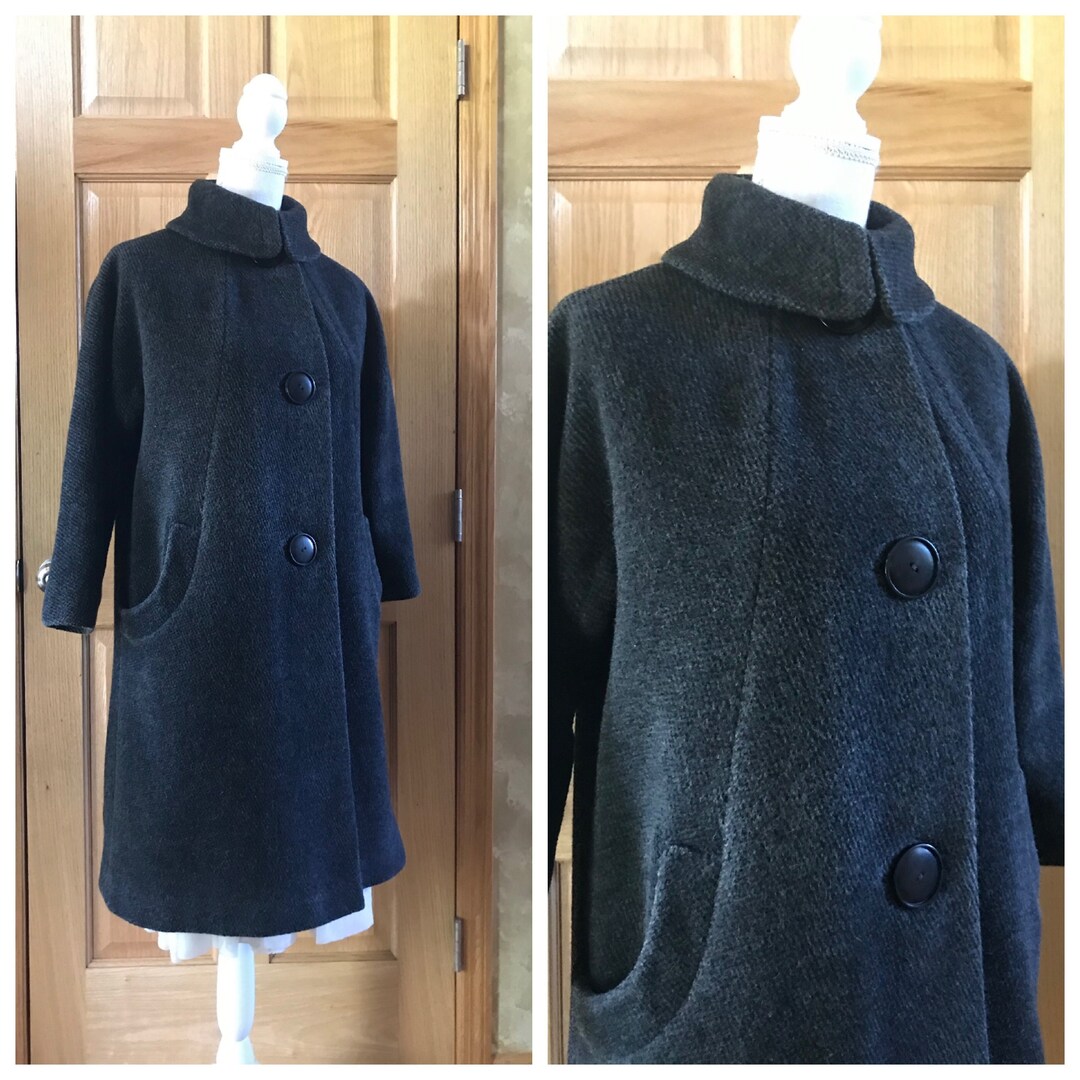 Rare Vintage 1950’s /1960s Charcoal Big Button Wool Coat by Junior ...