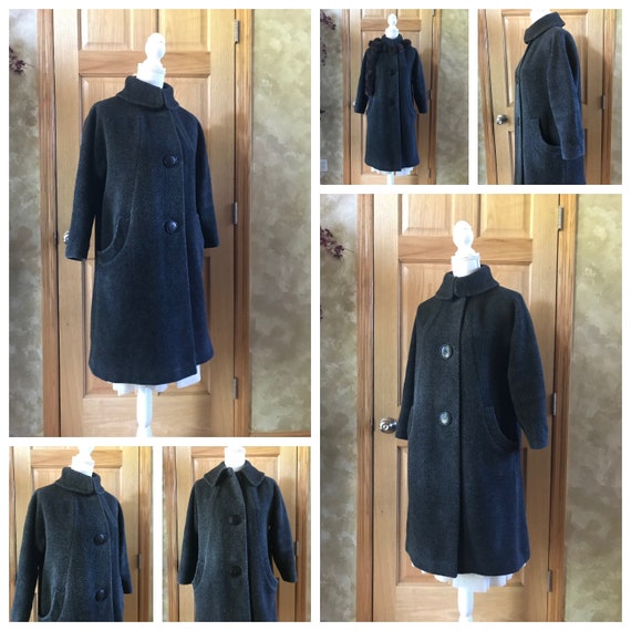 Rare Vintage 1950’s /1960s Charcoal Big Button Wool C… - Gem