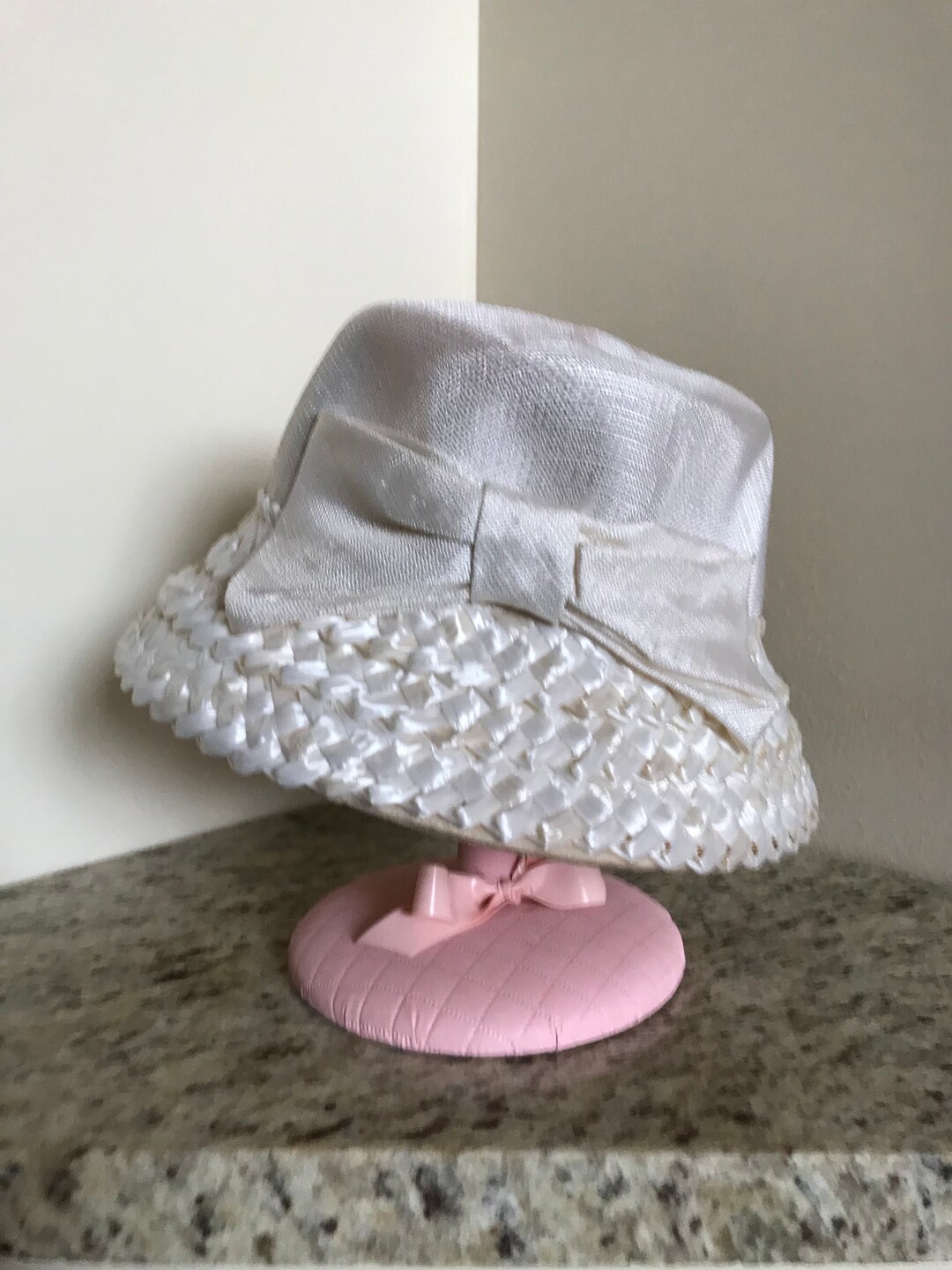 Vintage 1950s / 1960's White / Cream Fedora Hat With Bow and Straw ...