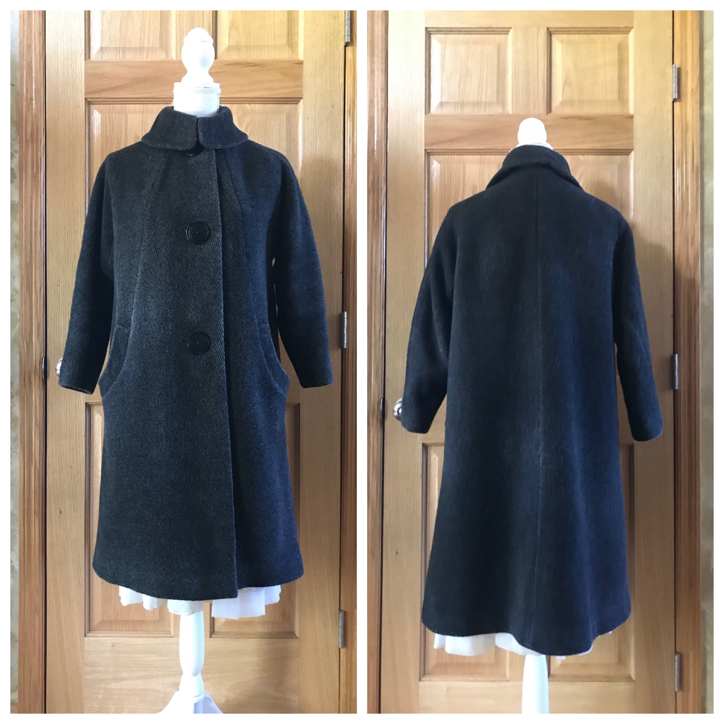 Rare Vintage 1950’s /1960s Charcoal Big Button Wool Coat by Junior ...