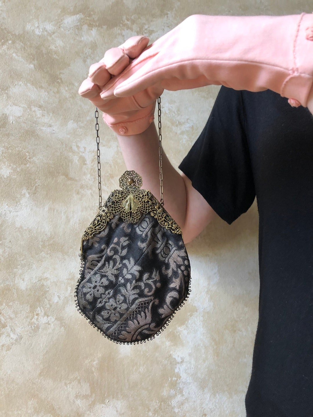 Vintage Early 1900s Victorian/art Nouveau French Style Black and Gold ...