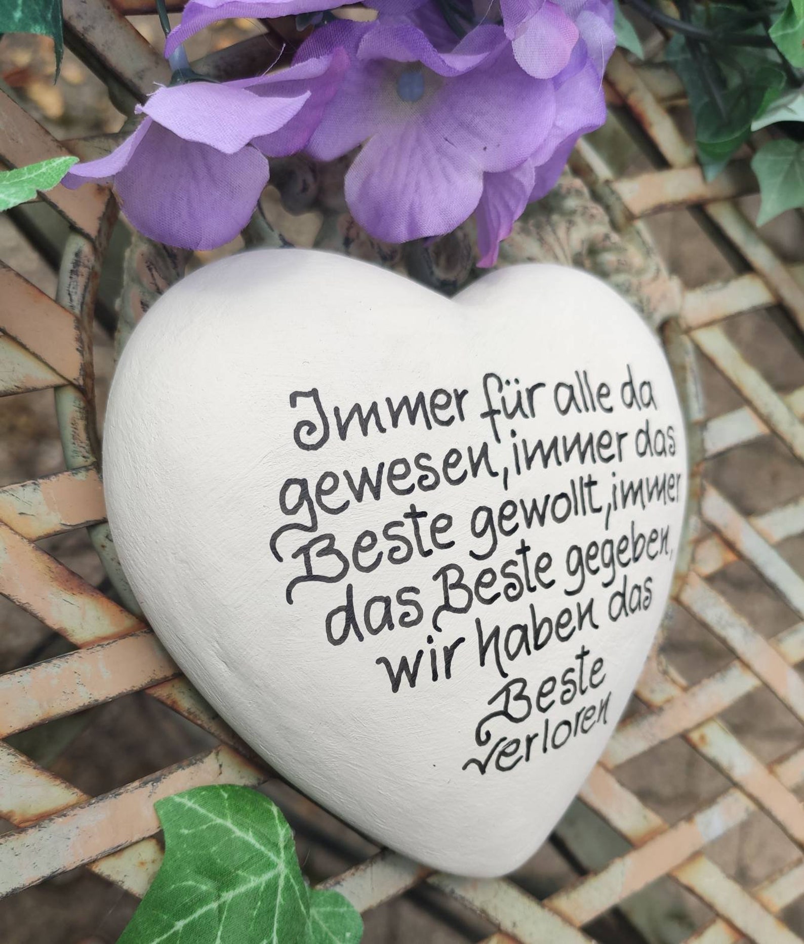 Grabschmuck, 12 x 12 cm, Herz, Beton, Gedenkstein, Trauer, Grabstein ...