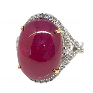 Contemporary Big Long 11ct Oval Red Cabochon Simulated Ruby Diamond ...