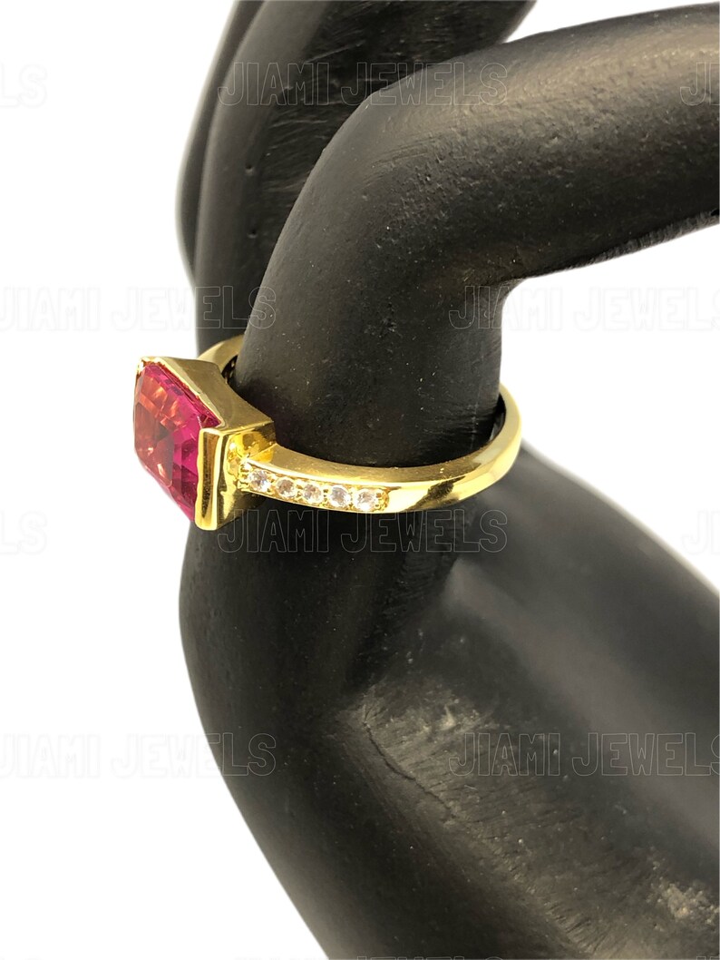 Tension Set Emerald Cut Faux Pink Sapphire CZ Diamond - Etsy