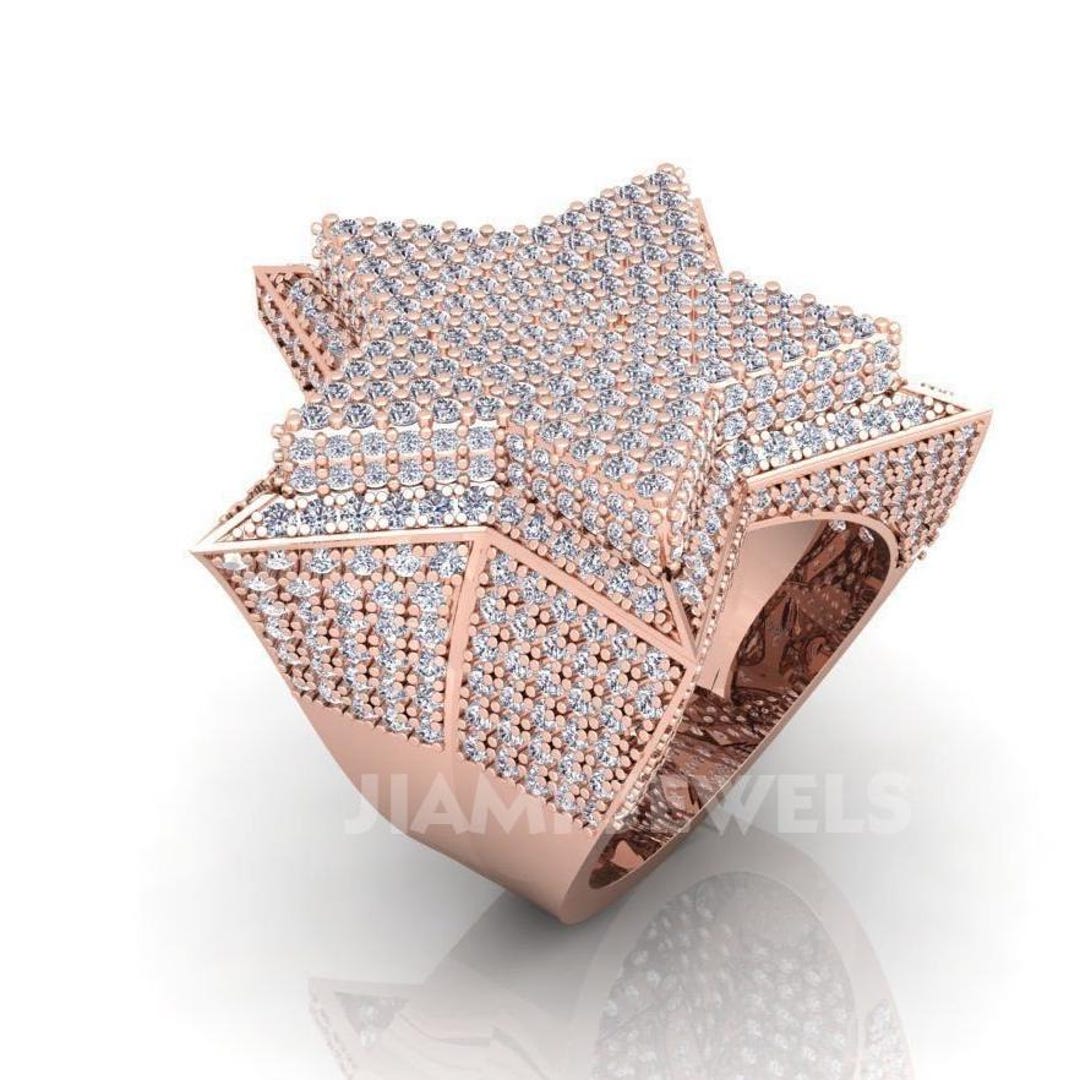 Big Hip Hop Rapper Style Iced Out Moissanite Star Unisex Ring, 14k Rose ...