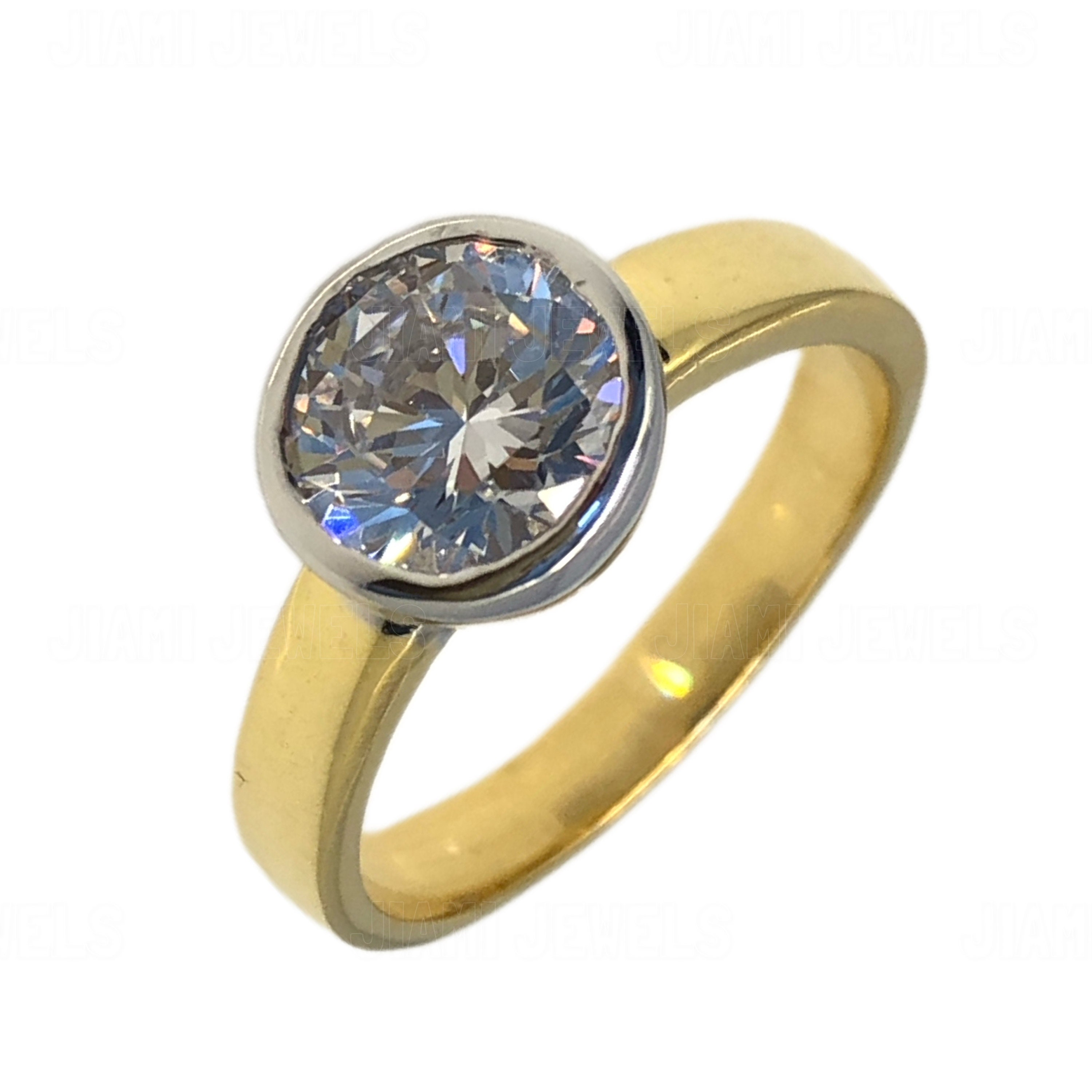 Bezel Set 2ct Round GRA Certified Moissanite Chunky Womens Solitaire ...