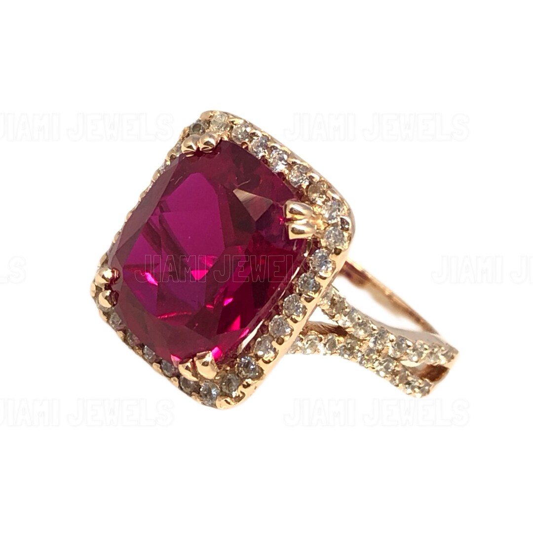 Cushion Cut Ruby Cz Diamond Womens Engagement Ring in 14k Rose Gold ...