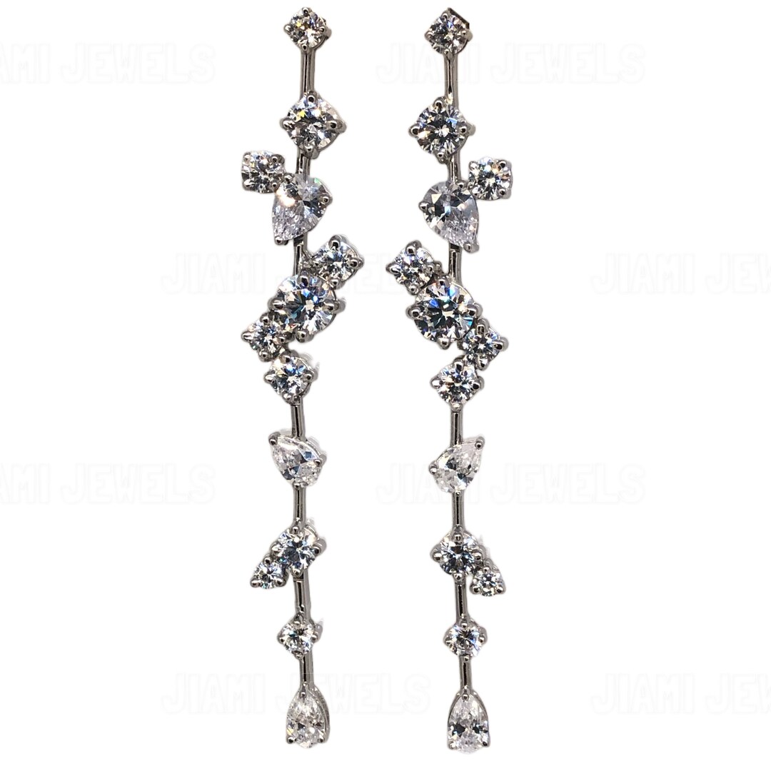 Art Deco Rain Drop Dance Earrings Moissanite Simulated Diamond CZ 14k ...