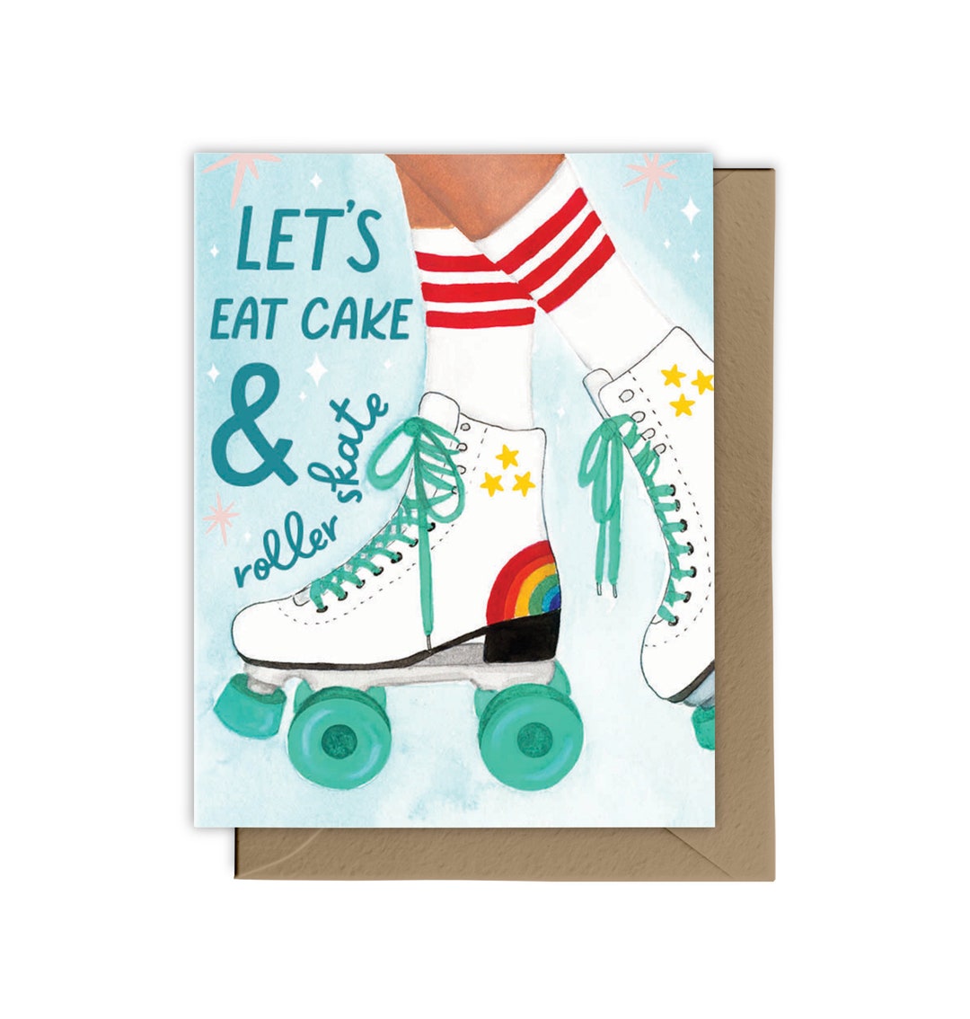Roller Skating Card, Happy Birthday Card, Retro Birthday, Roller Skates ...