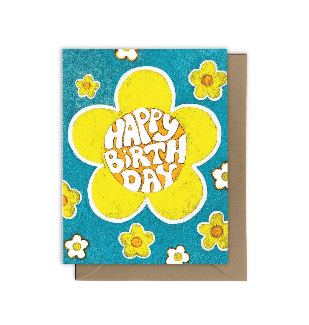 Flower Power Birthday Card, Retro, Hippie, Birthday Card - Etsy