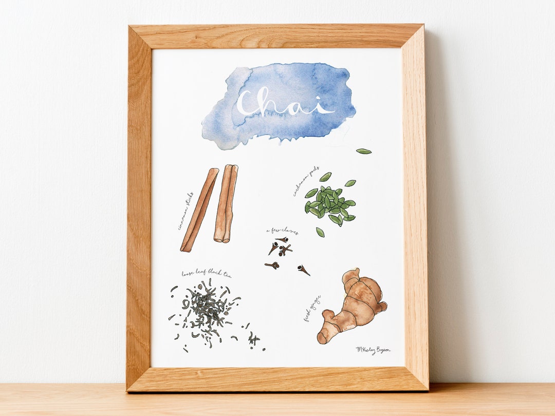 Chai Watercolor Art Print, Tea Painting, Spices, Artwork, Food ...
