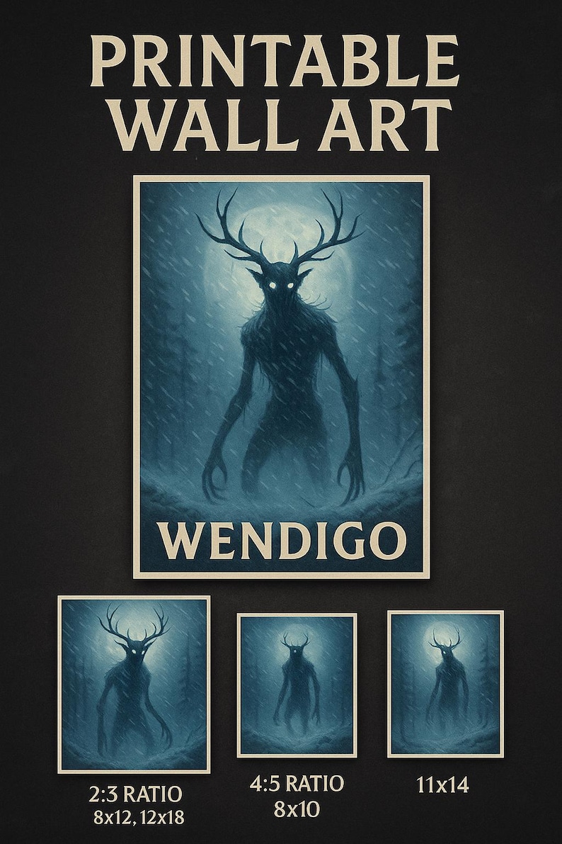 Wendigo Snowstorm Art Print | Horror Cryptid Poster (PDF Download) - Etsy
