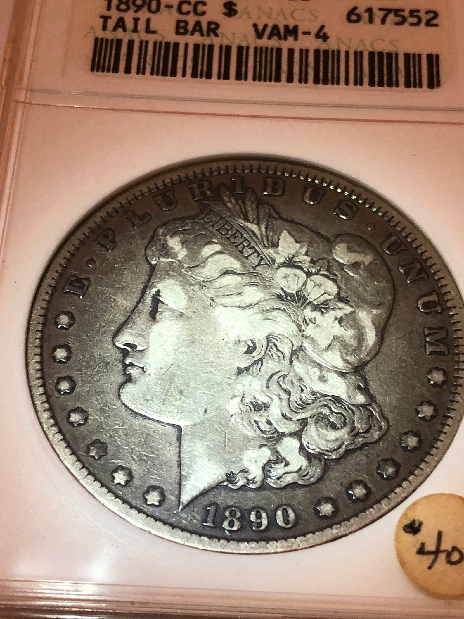 1890-CC Tail Bar Morgan Silver Dollar Graded by ANACS VF35 - Etsy