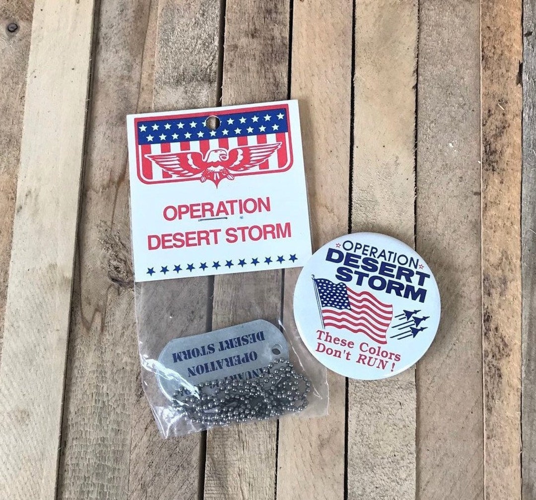 Desert Storm Pin and Dog Tags Support Troops These Colors Don't Run ...