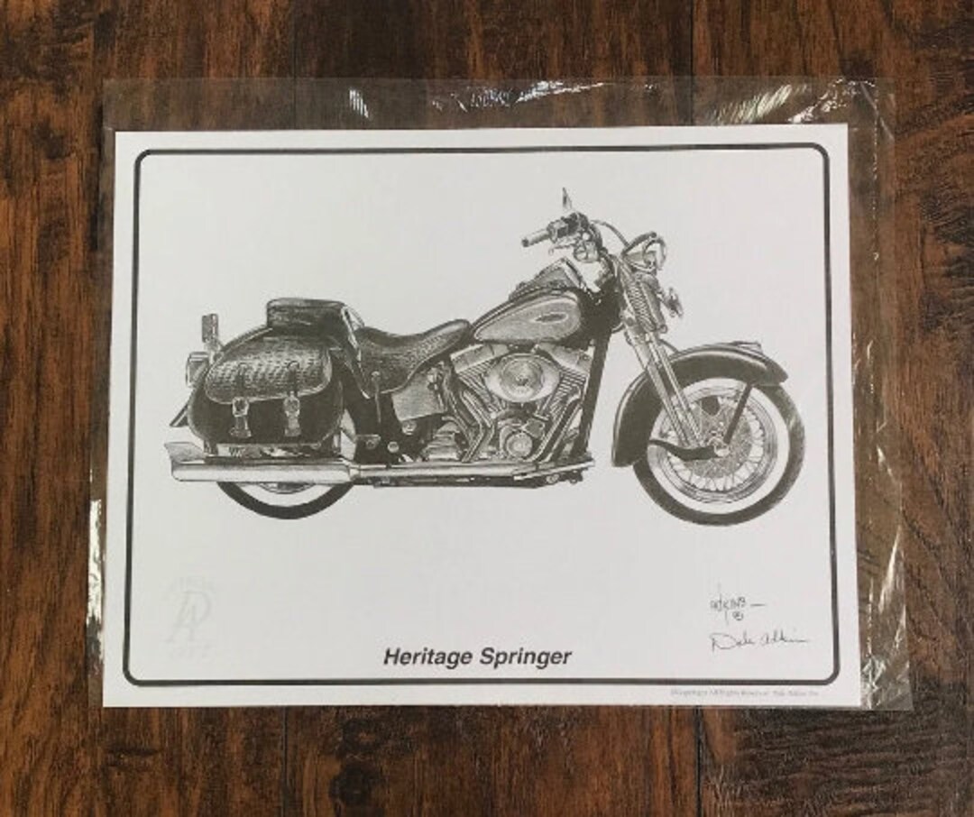Harley Davidson Heritage Springer Print by Dale Adkins Signed Vintage ...