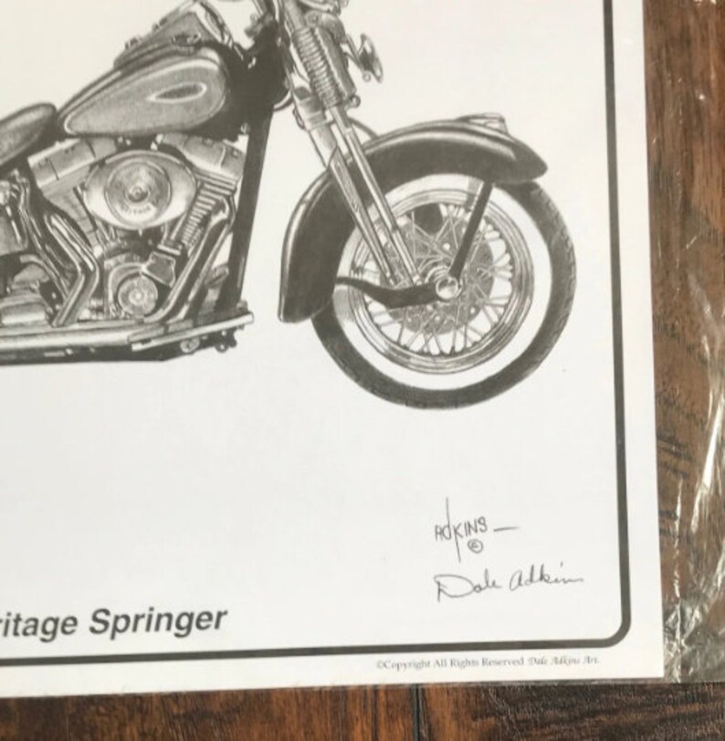 Harley Davidson Heritage Springer Print by Dale Adkins Signed Vintage ...