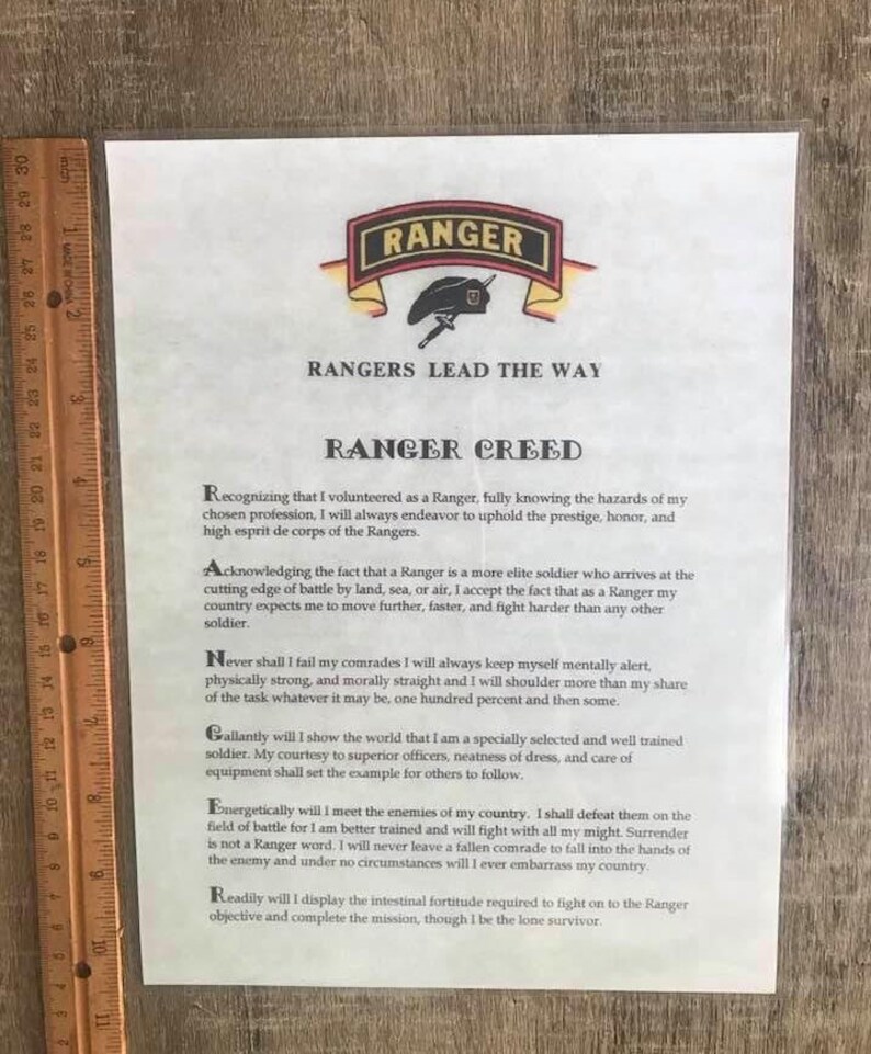 Laminated RANGER CREED Rangers Lead the Way - Etsy