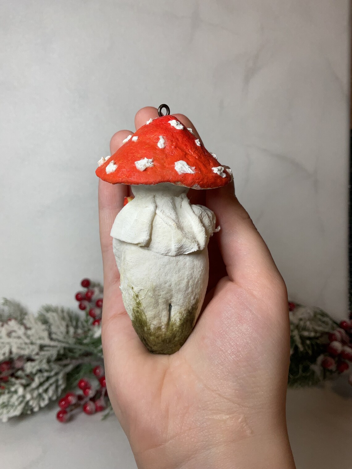 Set of 3 Spun Cotton Mushroom Sculpture Holiday Amanita Muscaria ...