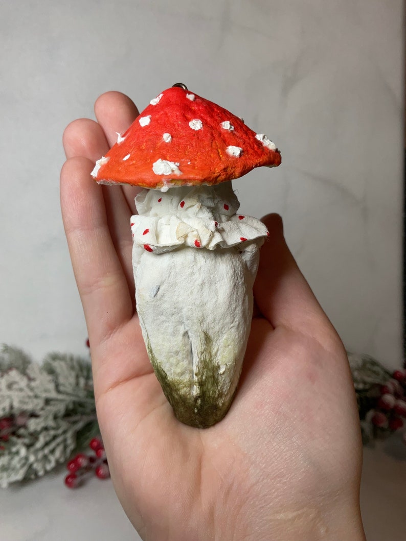 Set of 3 Spun Cotton Mushroom Sculpture Holiday Amanita Muscaria ...