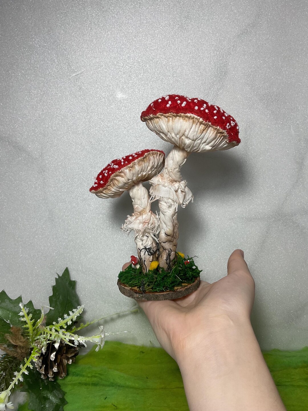 Set of 2 Textile Mushroom Sculpture Holiday Amanita Muscaria Mushroom ...
