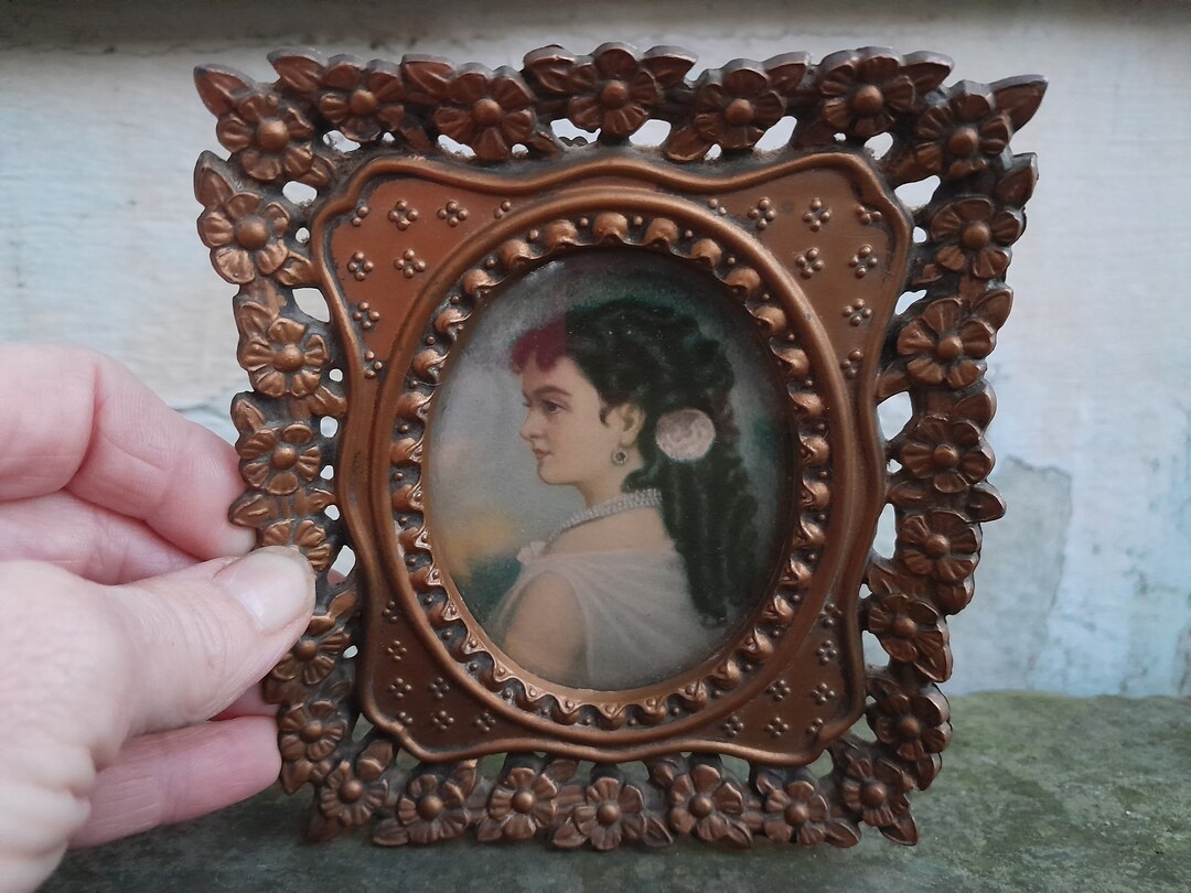 Lovely Vintage Little Picture in Gold Embellished Frame and - Etsy