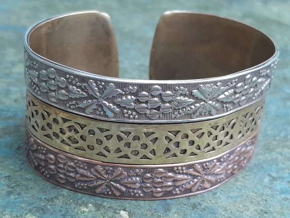 Unique Copper/Brass/Silver Cuff Bracelet - Gem