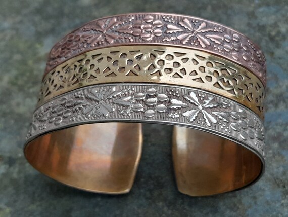 Unique Copper/Brass/Silver Cuff Bracelet - Gem