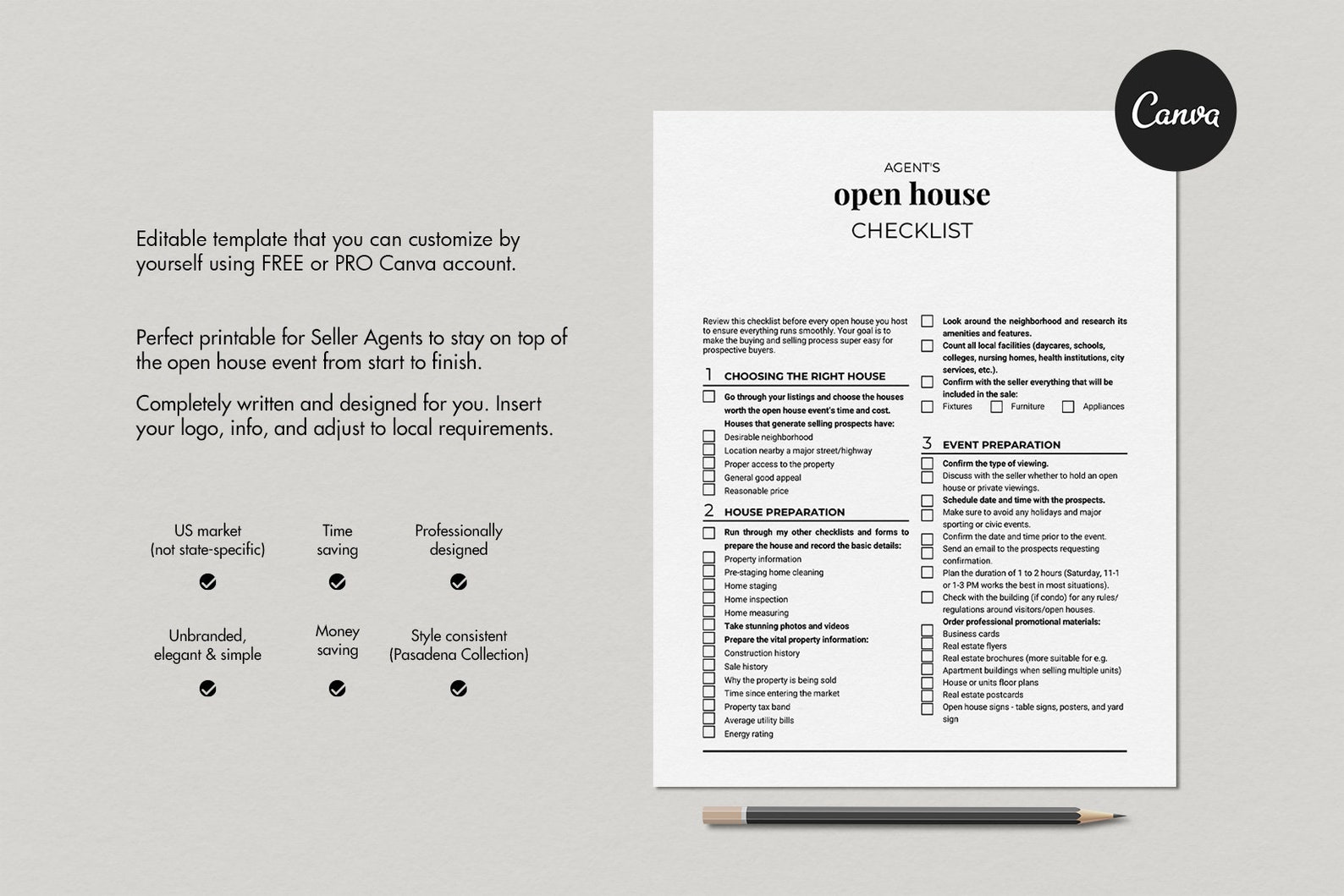Real Estate Agent Open House Checklist, Canva Template, Home Showing ...