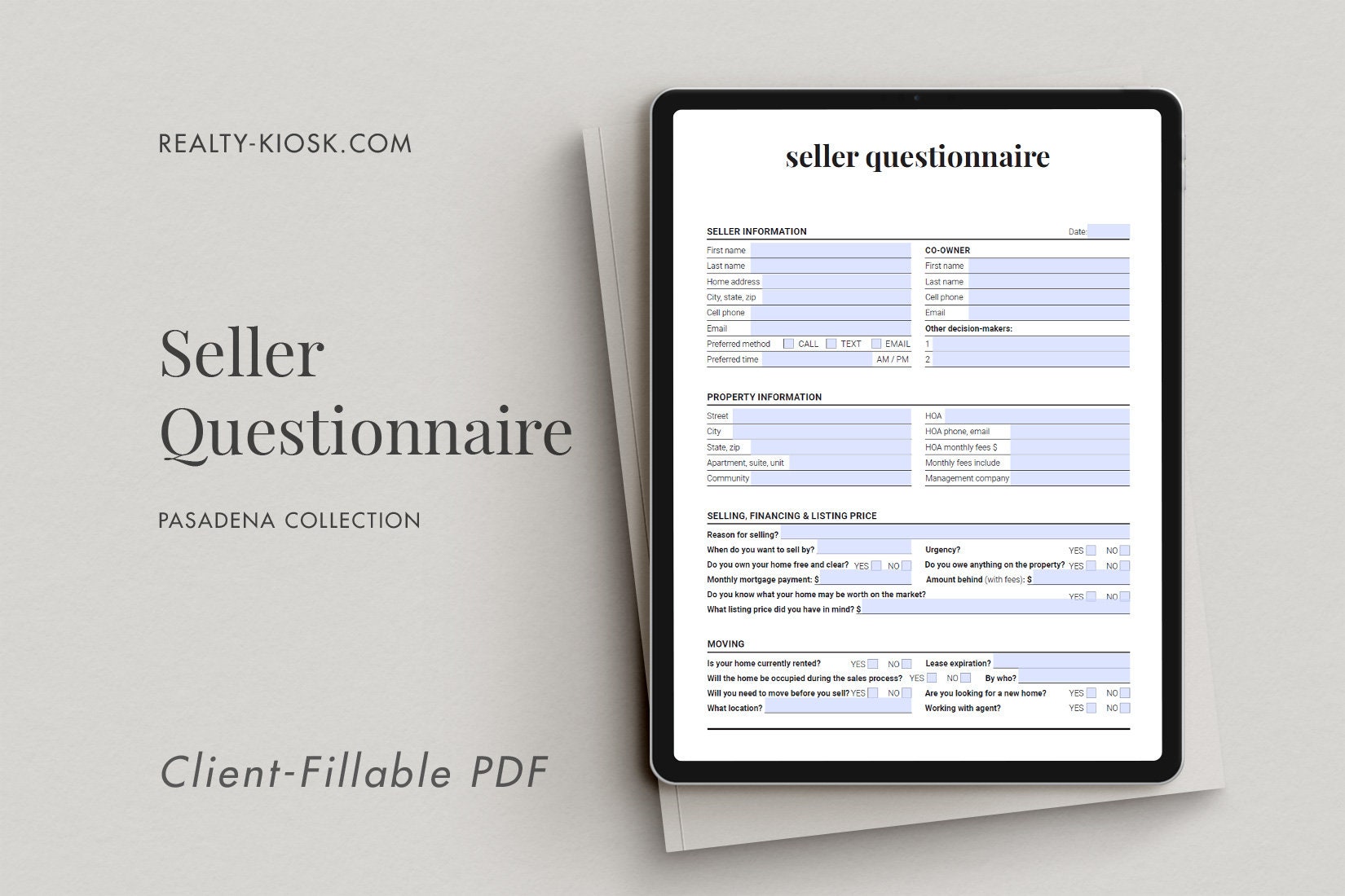 Fillable Real Estate Seller Questionnaire Home Seller Form | Etsy