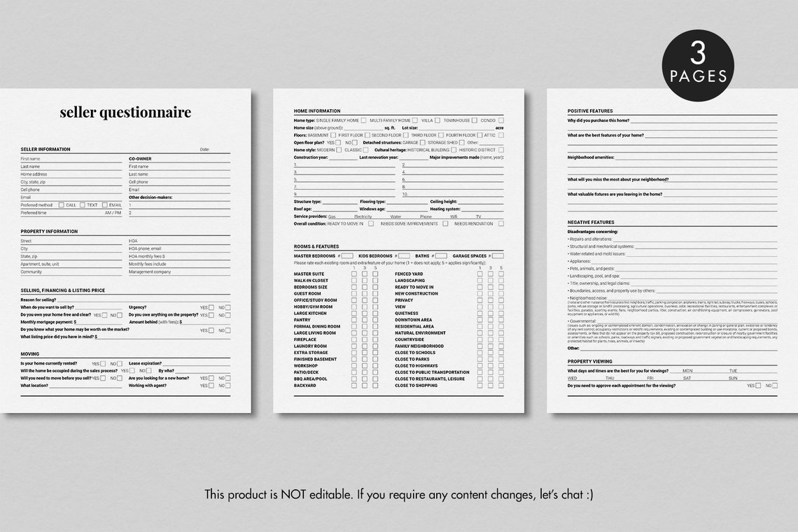 Canva Real Estate Seller Questionnaire Seller Intake Form | Etsy