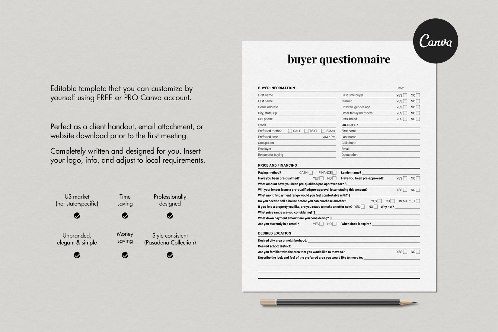 Canva Real Estate Buyer Questionnaire Buyer Intake Form | Etsy