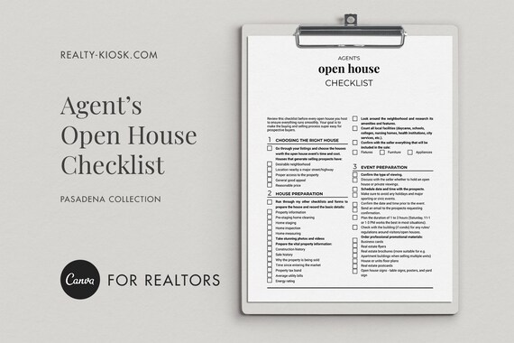 Real Estate Agent Open House Checklist Canva Template Home | Etsy
