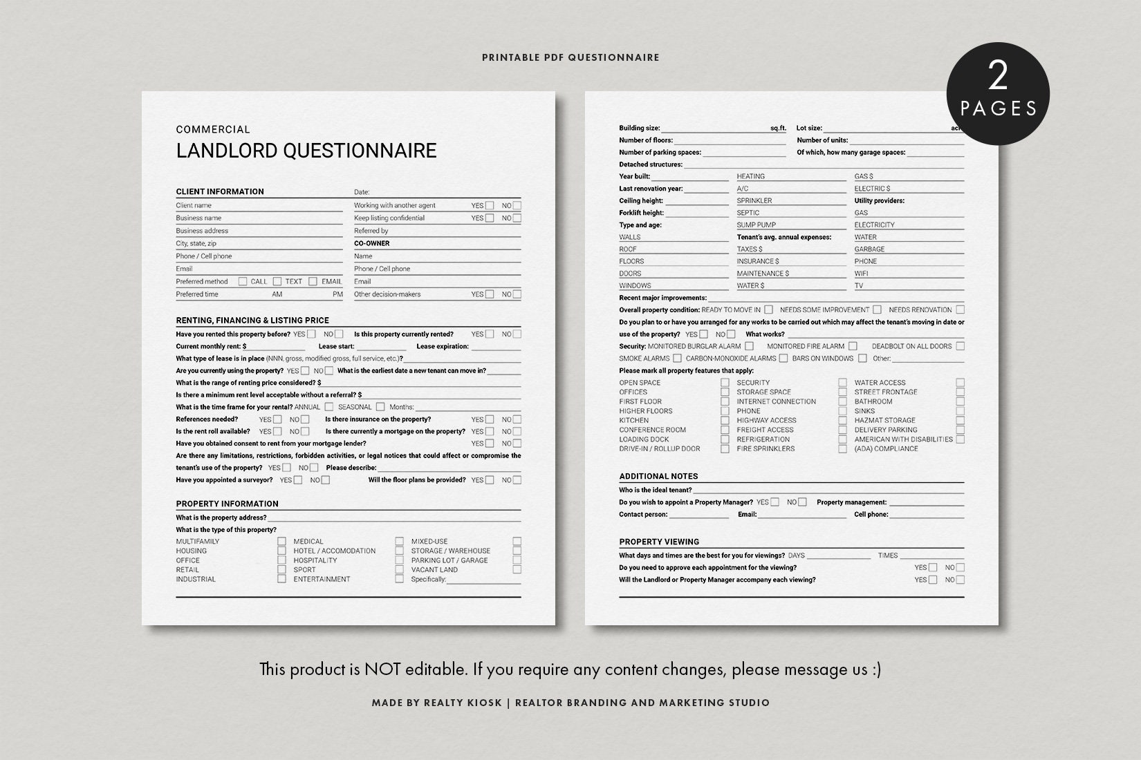 Commercial Real Estate Bundle, Buyer Questionnaire, Seller ...