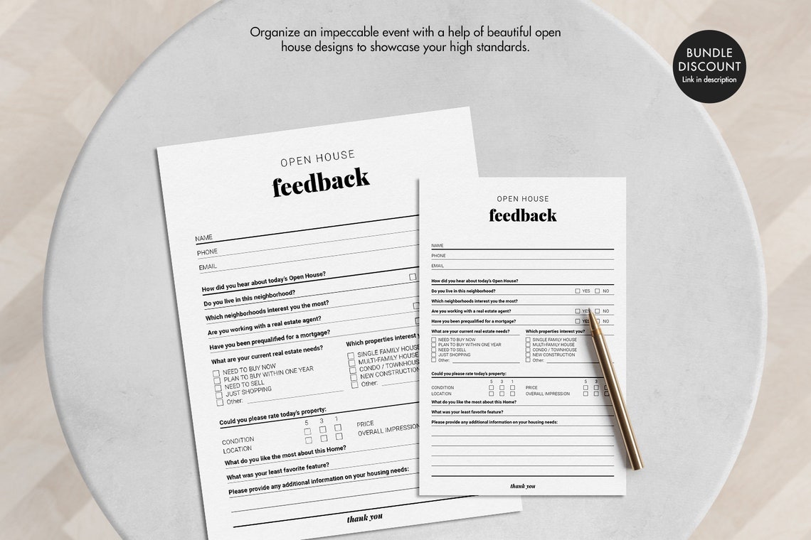 Real Estate Feedback Form Open House Feedback Form Buyer | Etsy